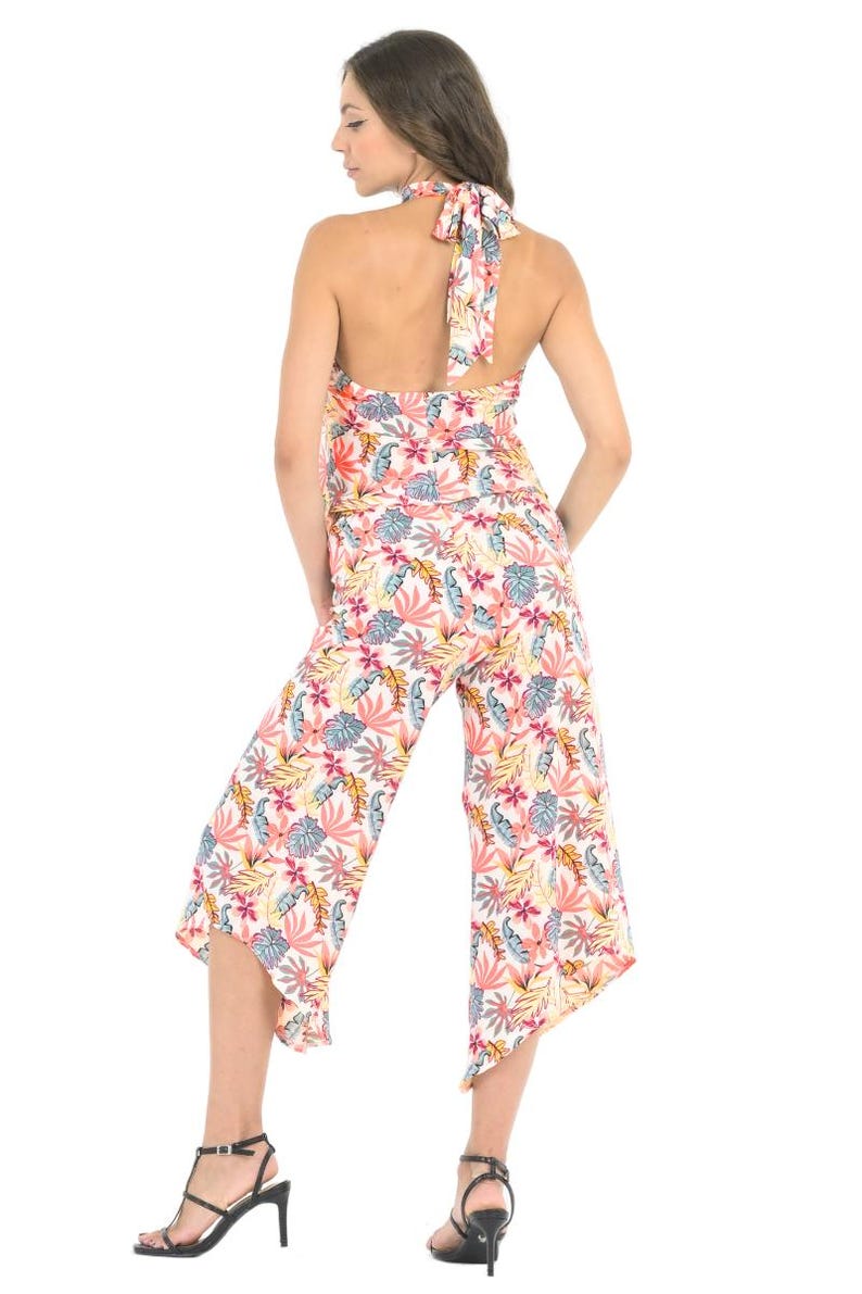 Tango Dance Capri Pants, Pastel Colorful Tropical Print Crop Pants ...