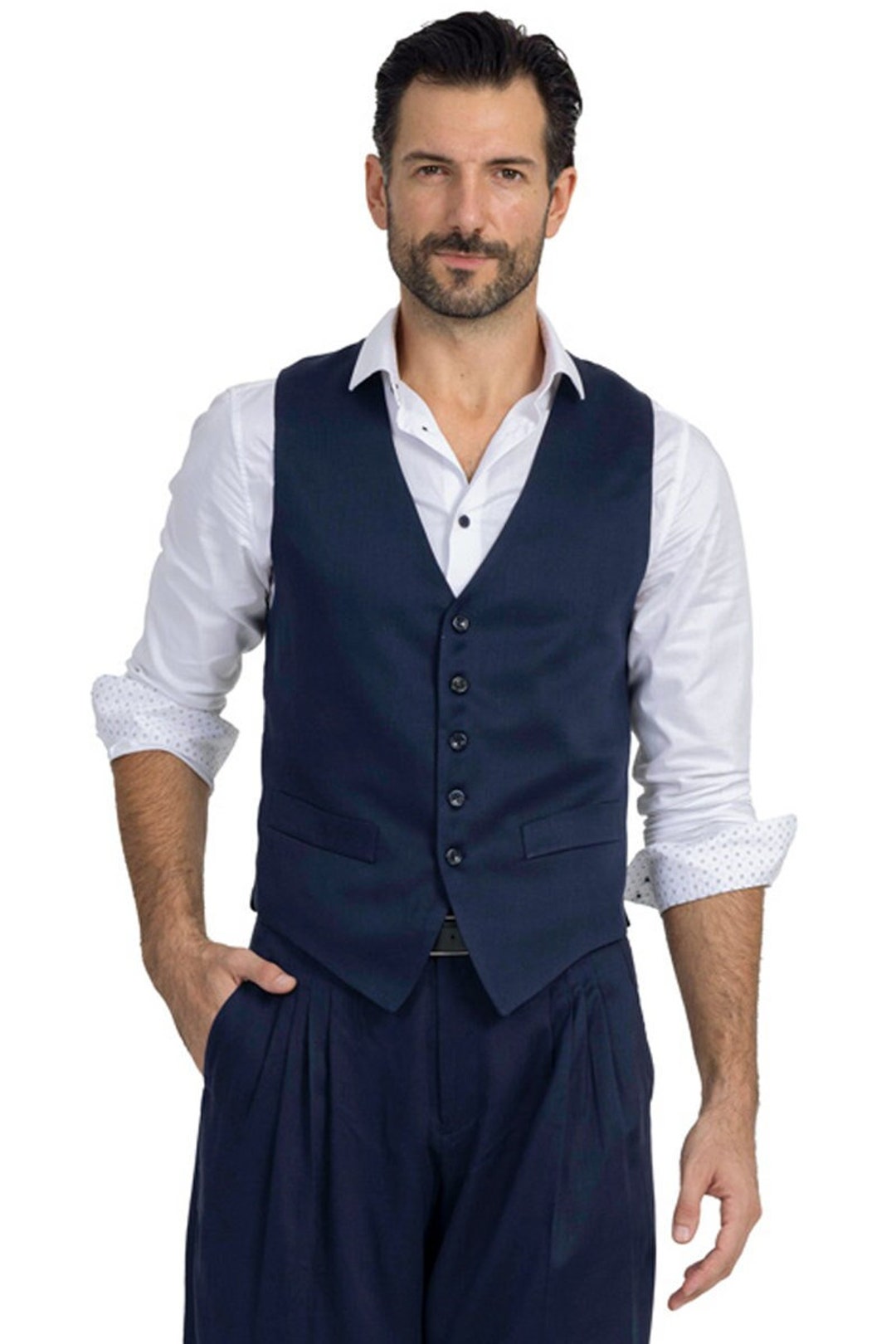 Men's Dark Blue Modern Vest, Men's Argentine Tango Waistcoat, Men's ...