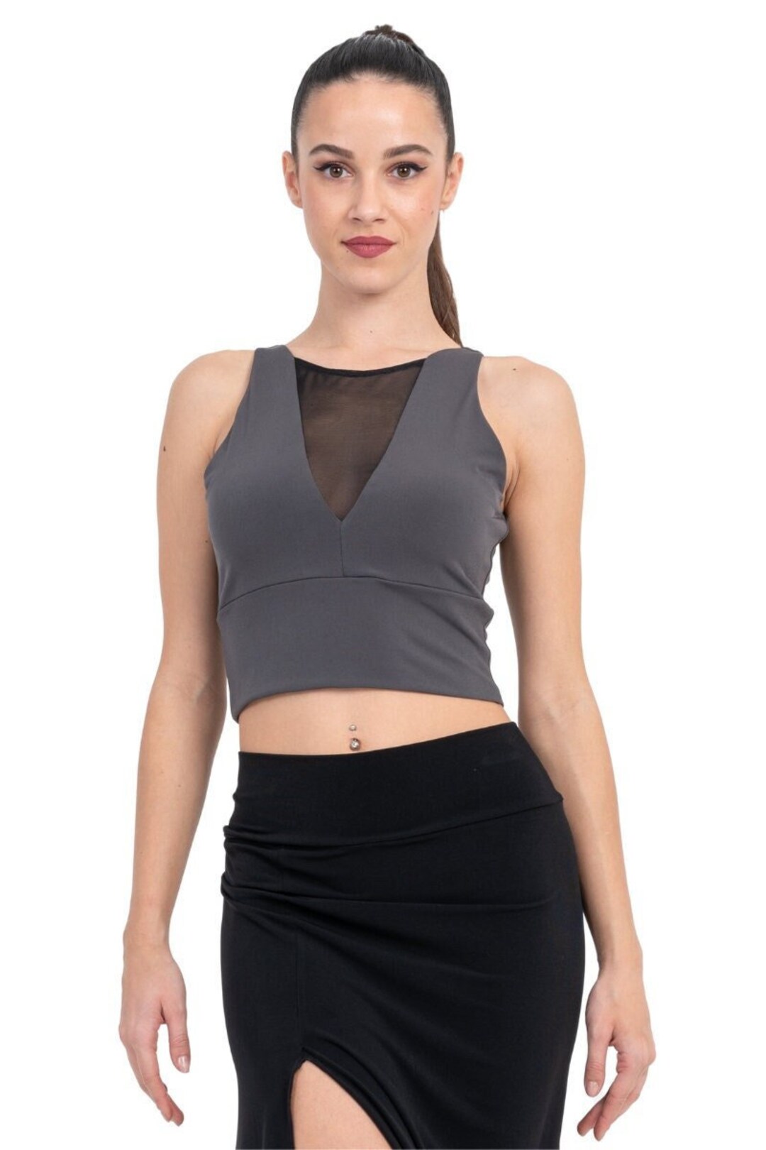 Argentine Tango Crop Top, Crop Top With Mesh V Neck, Activewear Bodycon ...