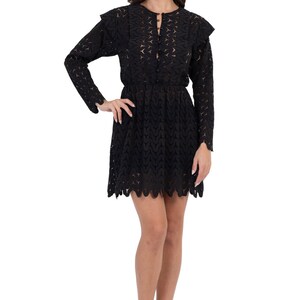Black Lace Mini Dress, Zig Zag Lace Shirtdress With Buttons, Long ...