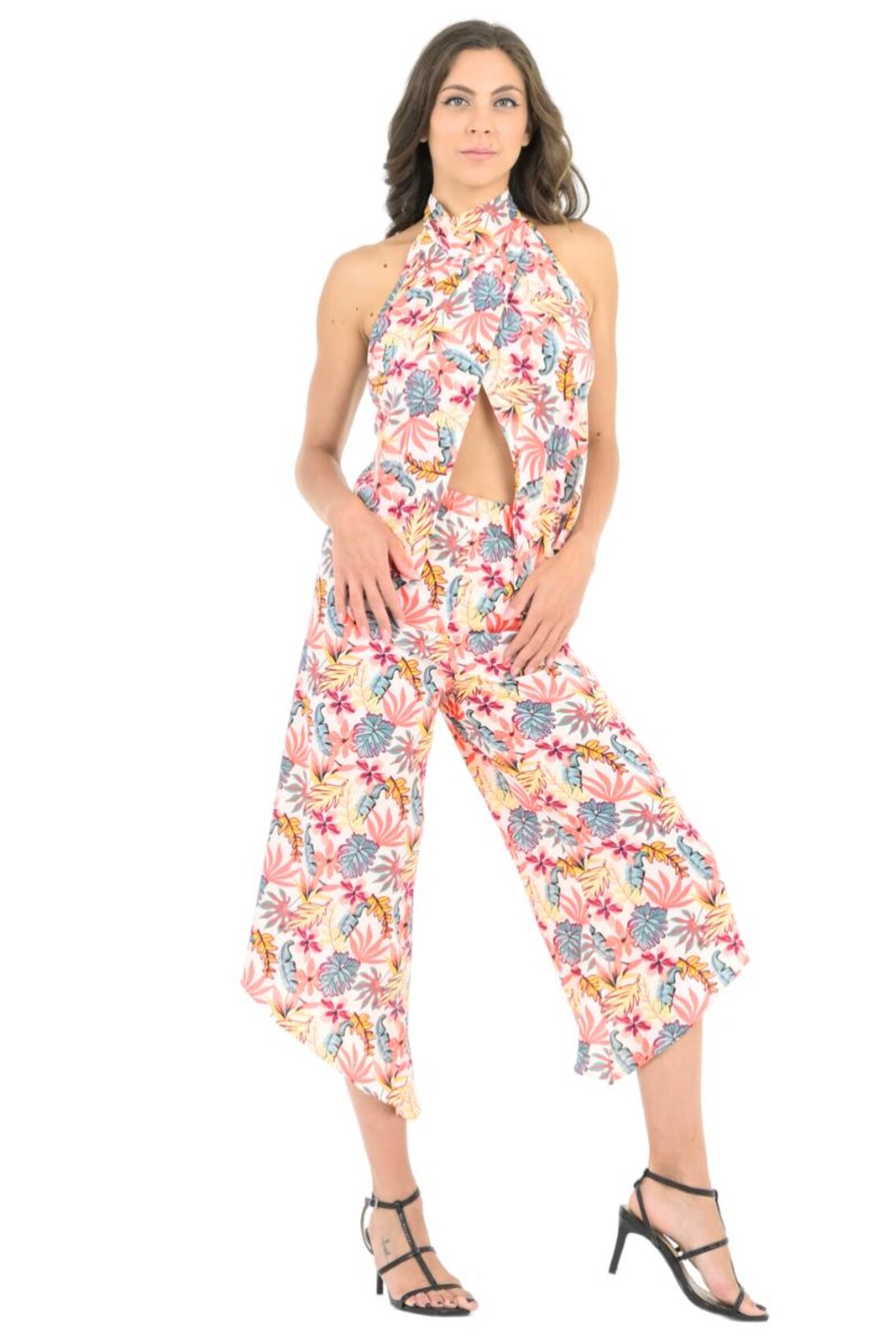 Tango Dance Capri Pants, Pastel Colorful Tropical Print Crop Pants ...