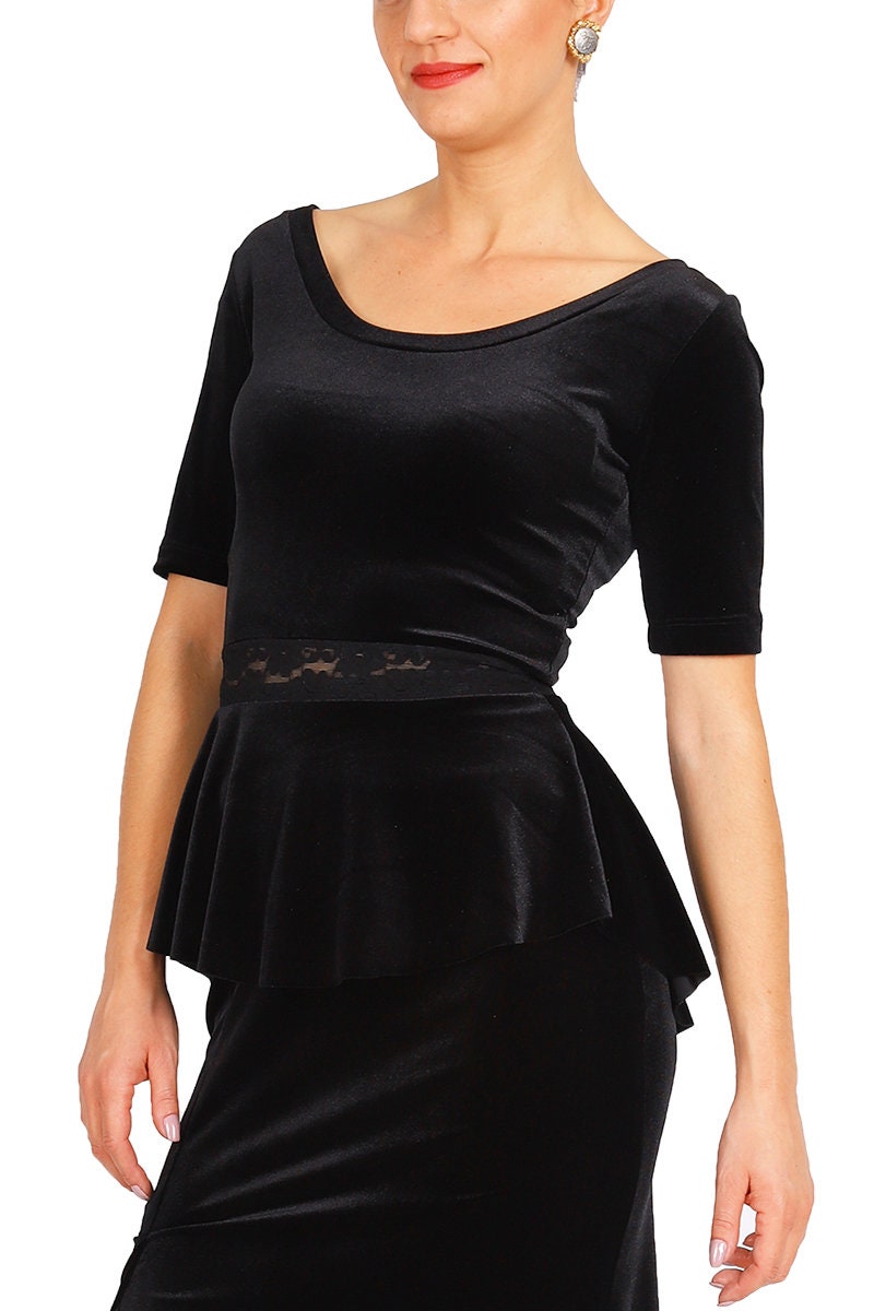 Argentine Tango Top, Salsa Dance Top, Evening Ruffle Velvet Blouse ...