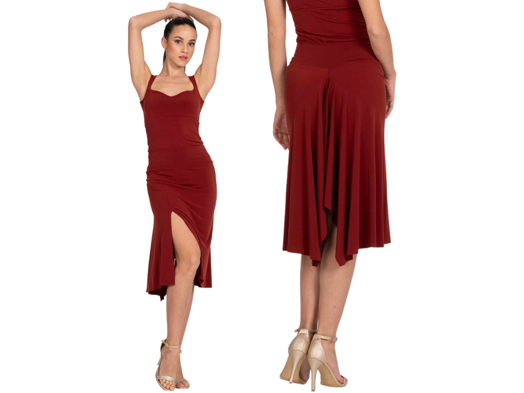 Tango Dance Skirt, Salsa Dance Skirt, Latin Practice Skirt, High Slit ...