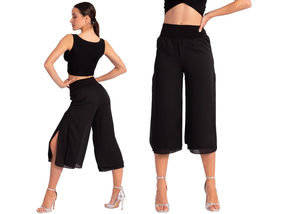 Argentine Tango Dance Pants, Black Georgette Airy Pants, Social Dancing ...