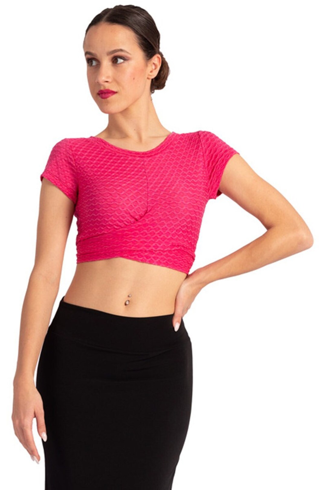 Tango Dance Crop Top, Summer Waist Tie Crop Top, Textured Fuchsia Crop ...