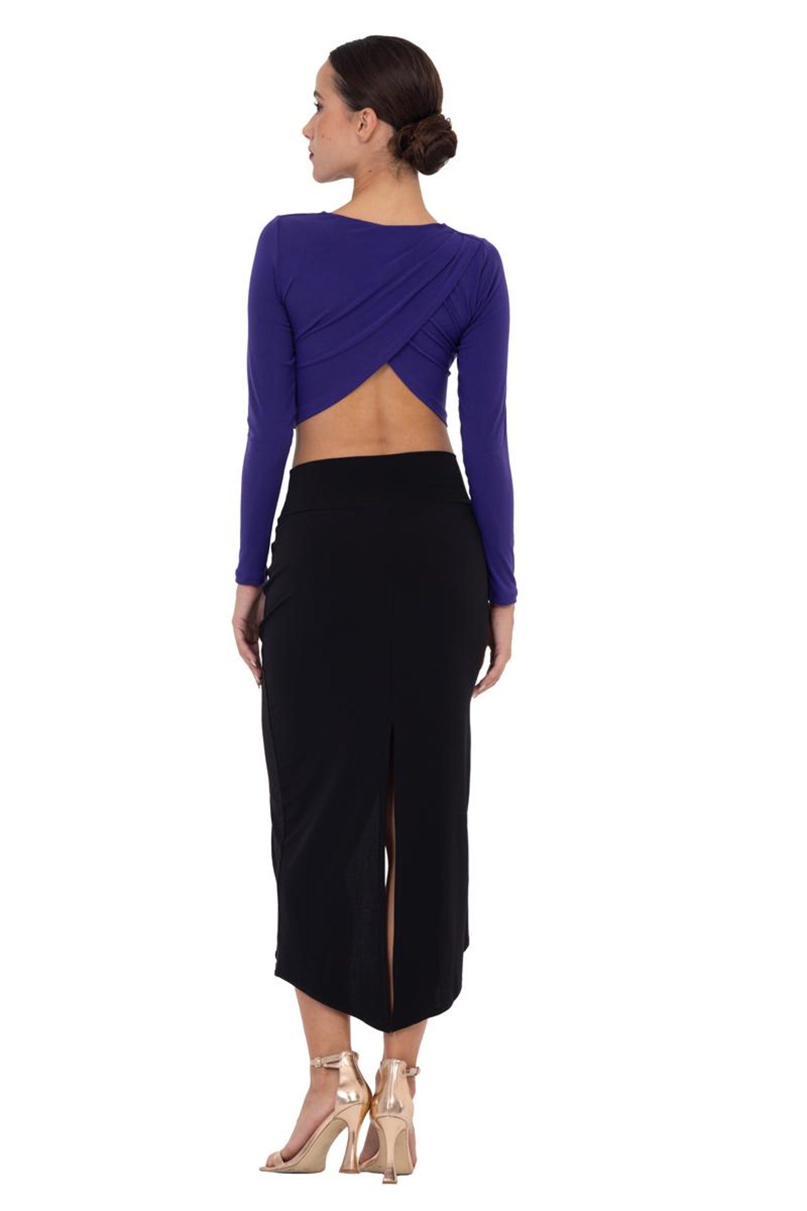 Tango Dance Crop Top, Top With Draped Overlap Back, Bodycon Long Sleeve ...