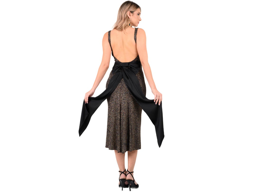 Argentine Tango Dance Dress, Sparkling Open Back Dress With Decorative ...