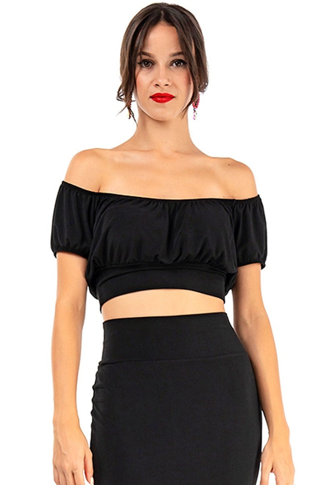 Tango Dance Crop Top With Puffy Short Sleeves, Salsa Practice ...