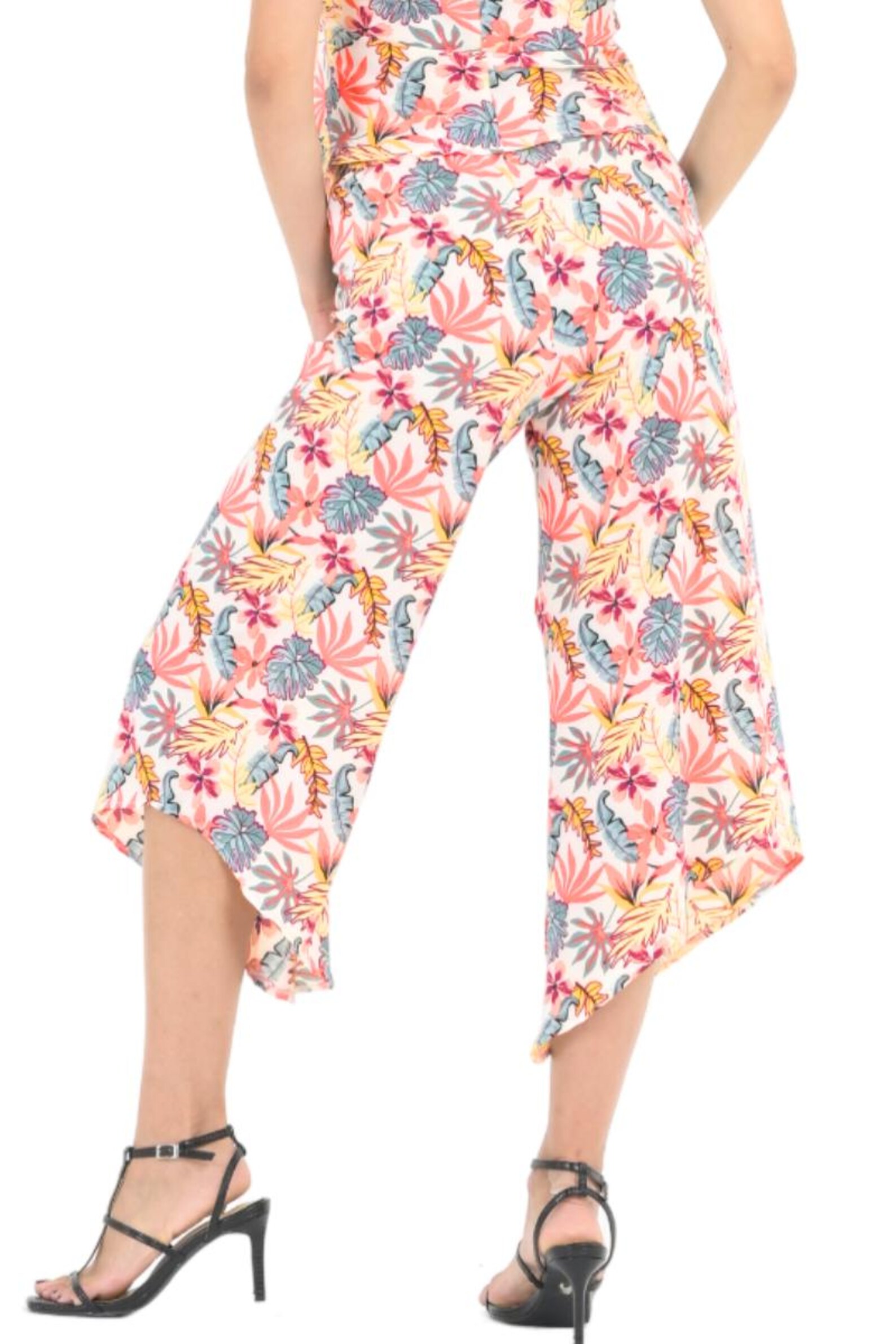 Tango Dance Capri Pants, Pastel Colorful Tropical Print Crop Pants ...