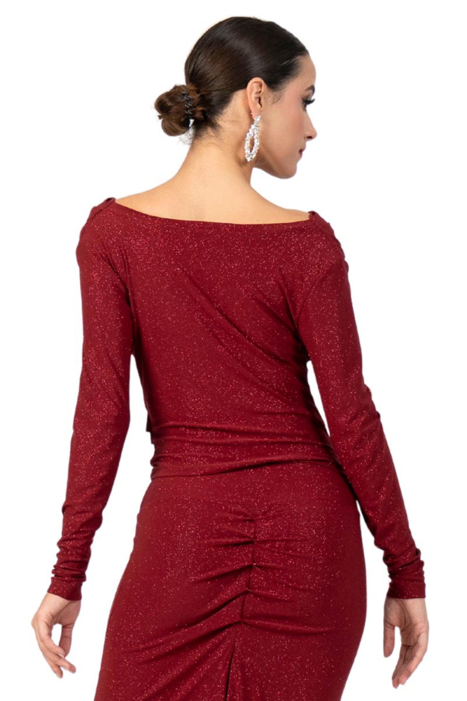 Shimmering Draped Neck Tango Dance Top With Long Sleeves - Etsy UK