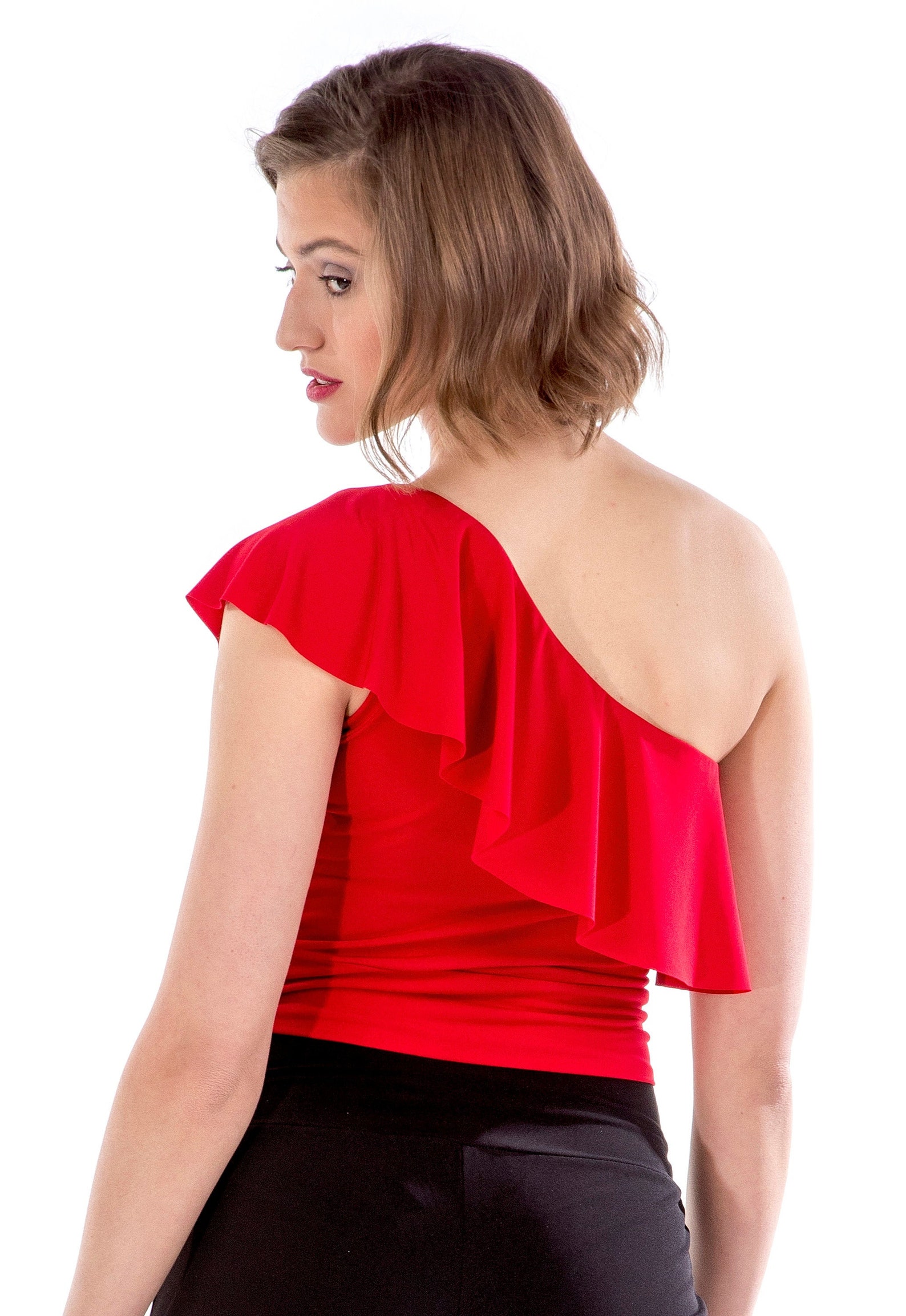 Argentine Tango Dance Crop Top, One Ruffle Shoulder Crop Top, Latin ...