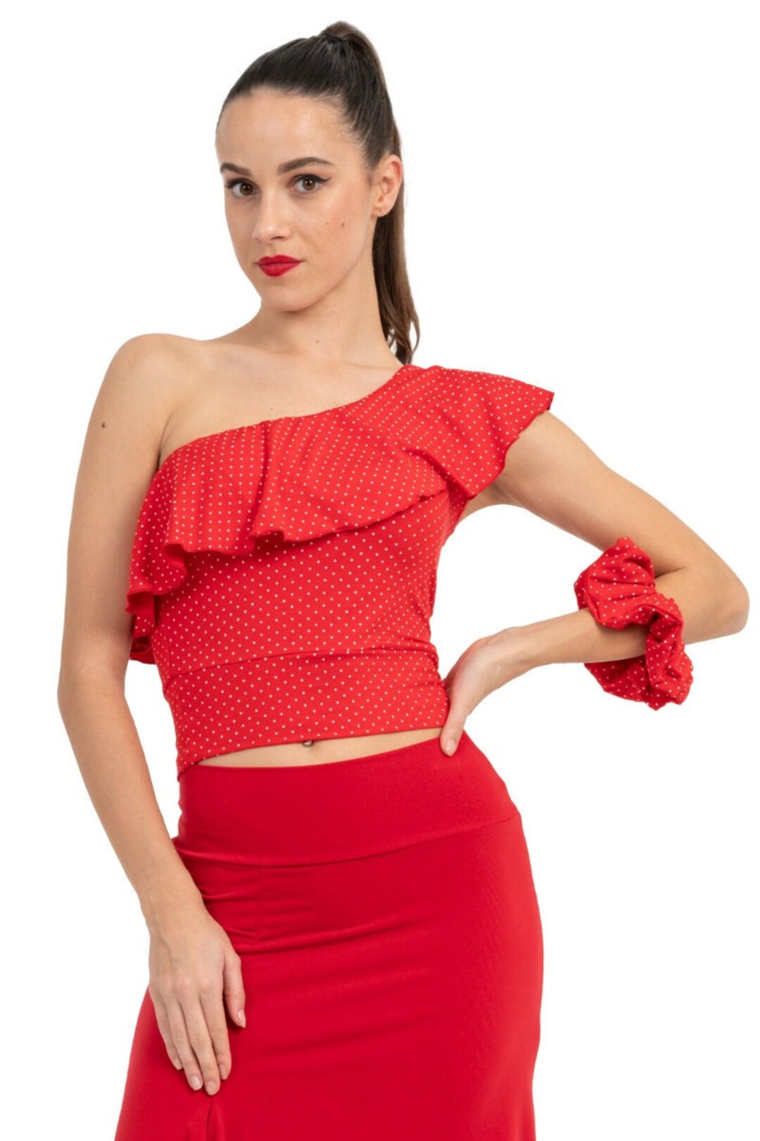Argentine Tango Dance Crop Top, Red Polka Dot Crop Top, One Ruffle ...