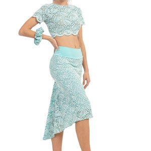 Tango Dance Crop Top, Mint Floral Lace Crop Top, Bodycon Crop Top With ...