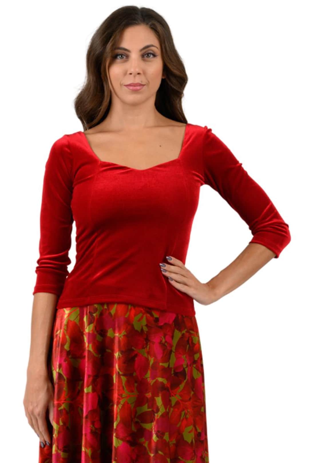 Argentine Tango Top, Evening Velvet Fitted Blouse, Latin Dance Top ...