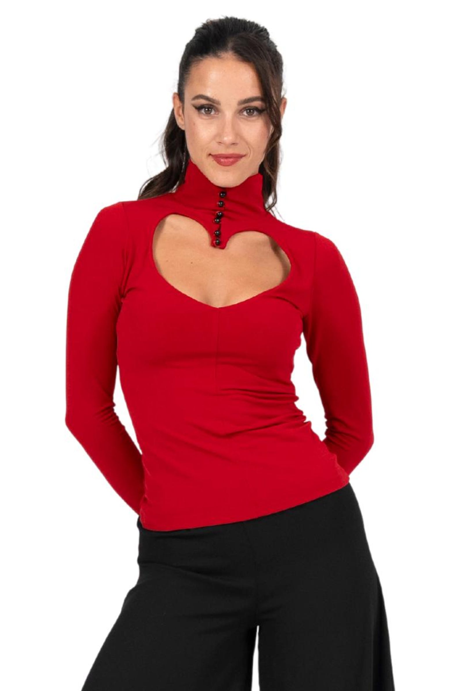 Top With Front Heart Cutout, Argentine Tango Dance Top, Bodycon ...