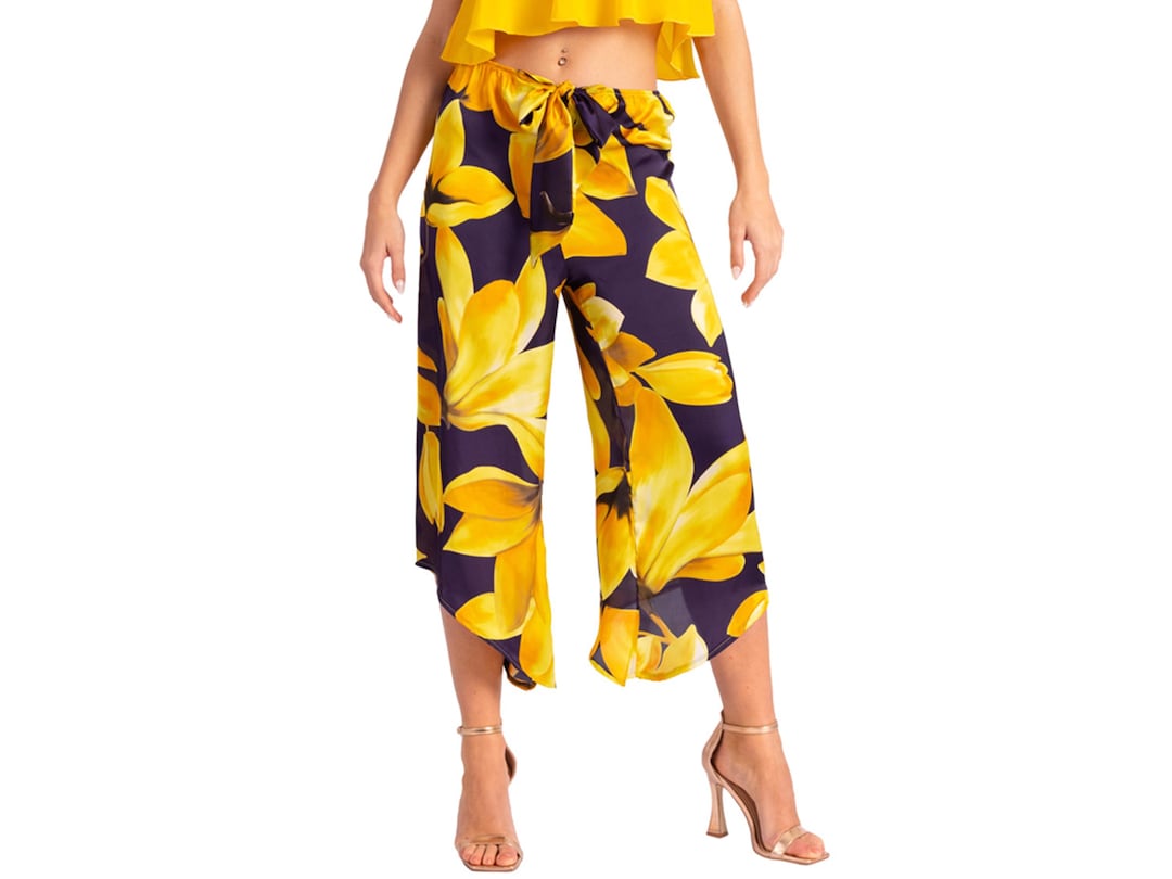 Tango Dance Pants With Yellow and Purple Flower Print, Summer Latin ...