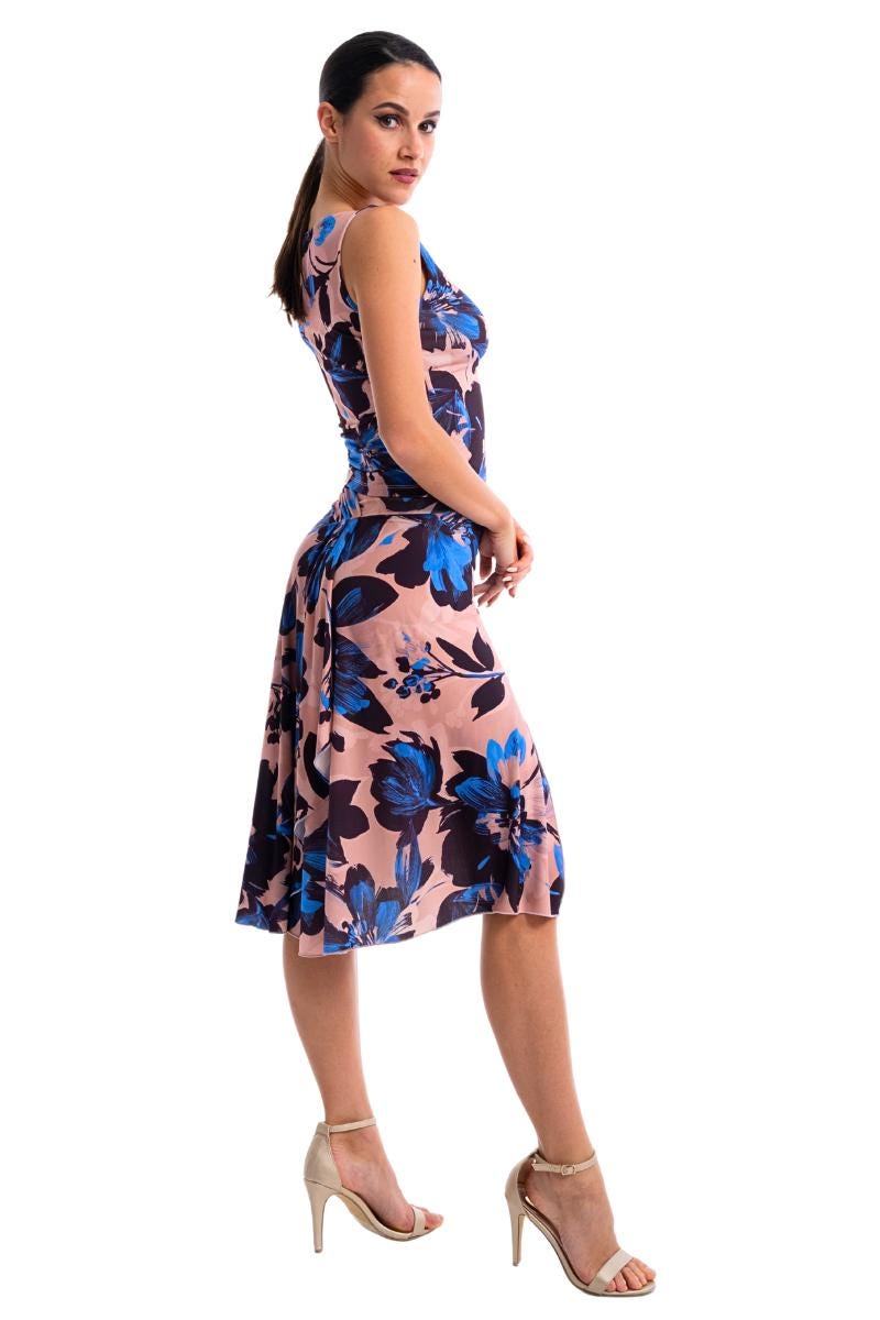 Peach and Blue Floral Tango Dance Top, Comfortable Bodycon Sleeveless ...