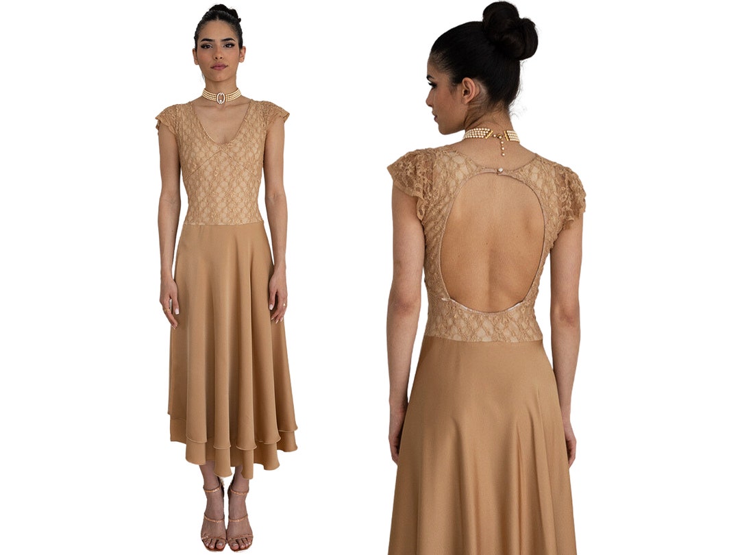 Tango After Wedding Dress, Tan Two Layer Satin Dress, Half Satin Half ...