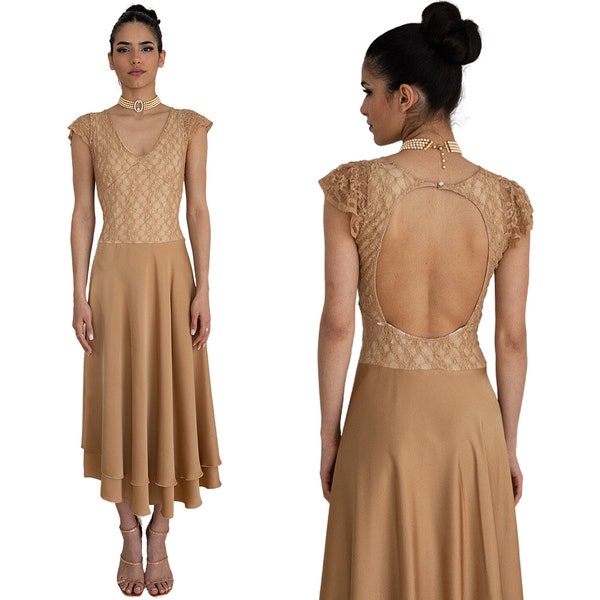 Tan Lace Dress - Etsy