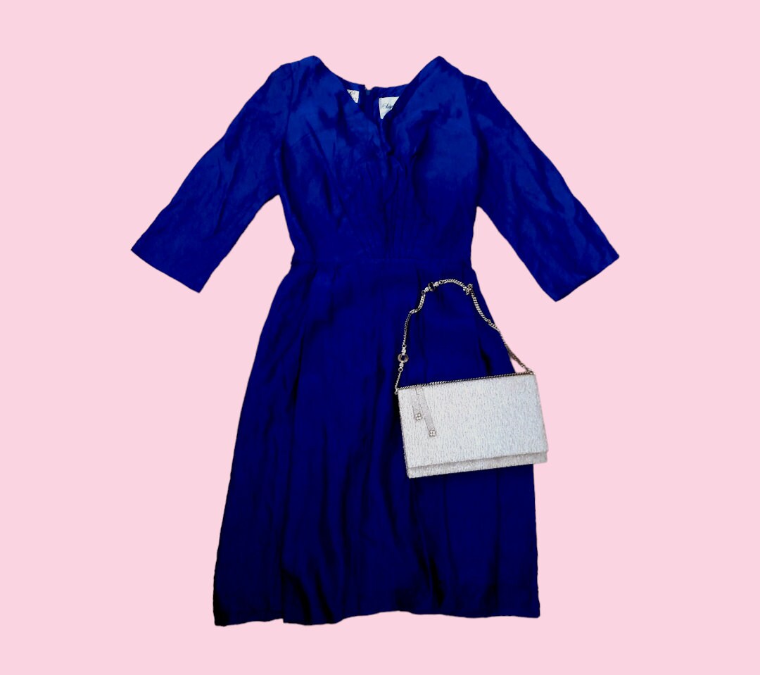 Navy Sapphire Blue Susan Small Vintage 1950s Linen Fully Lined - Etsy