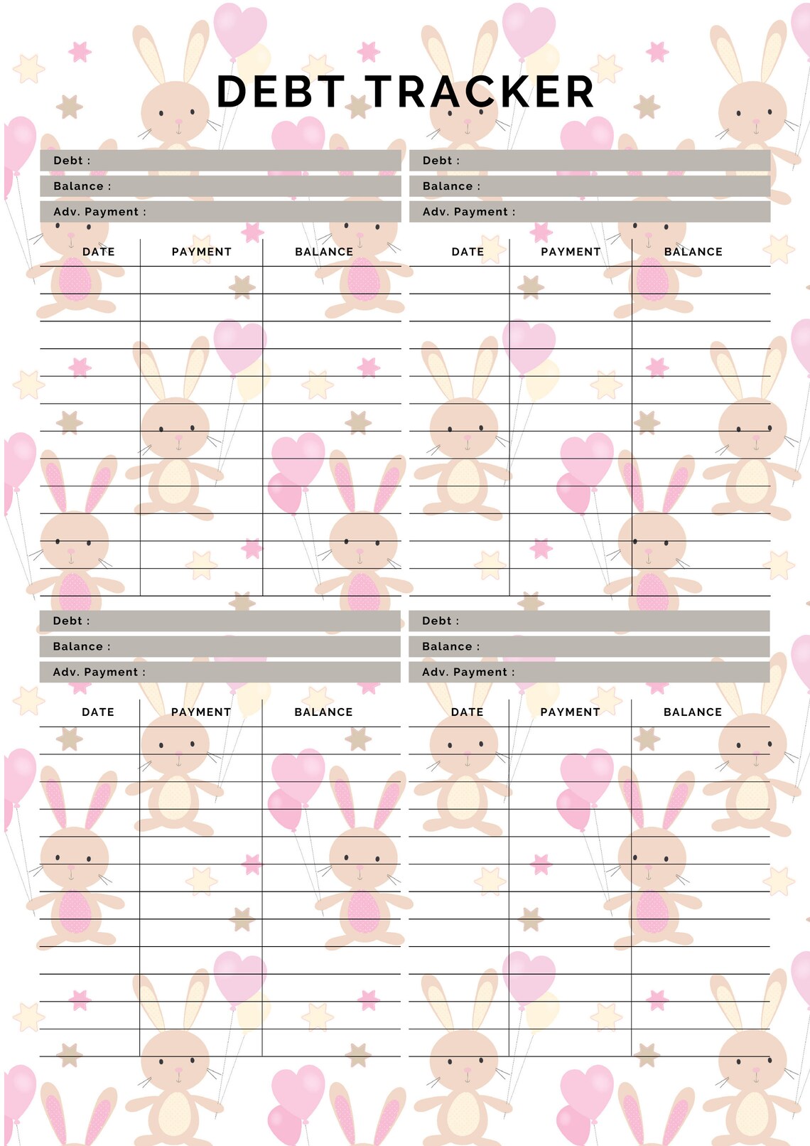 Cute Bunny Monthly Budget Planner Printable | Monthly Budget Sheet ...