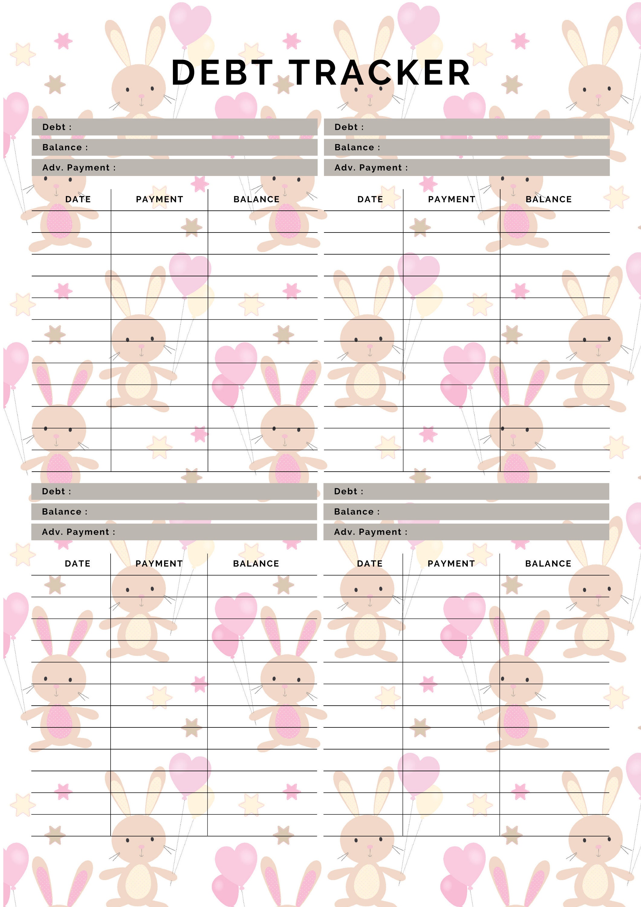 Cute Bunny Monthly Budget Planner Printable | Monthly Budget Sheet ...