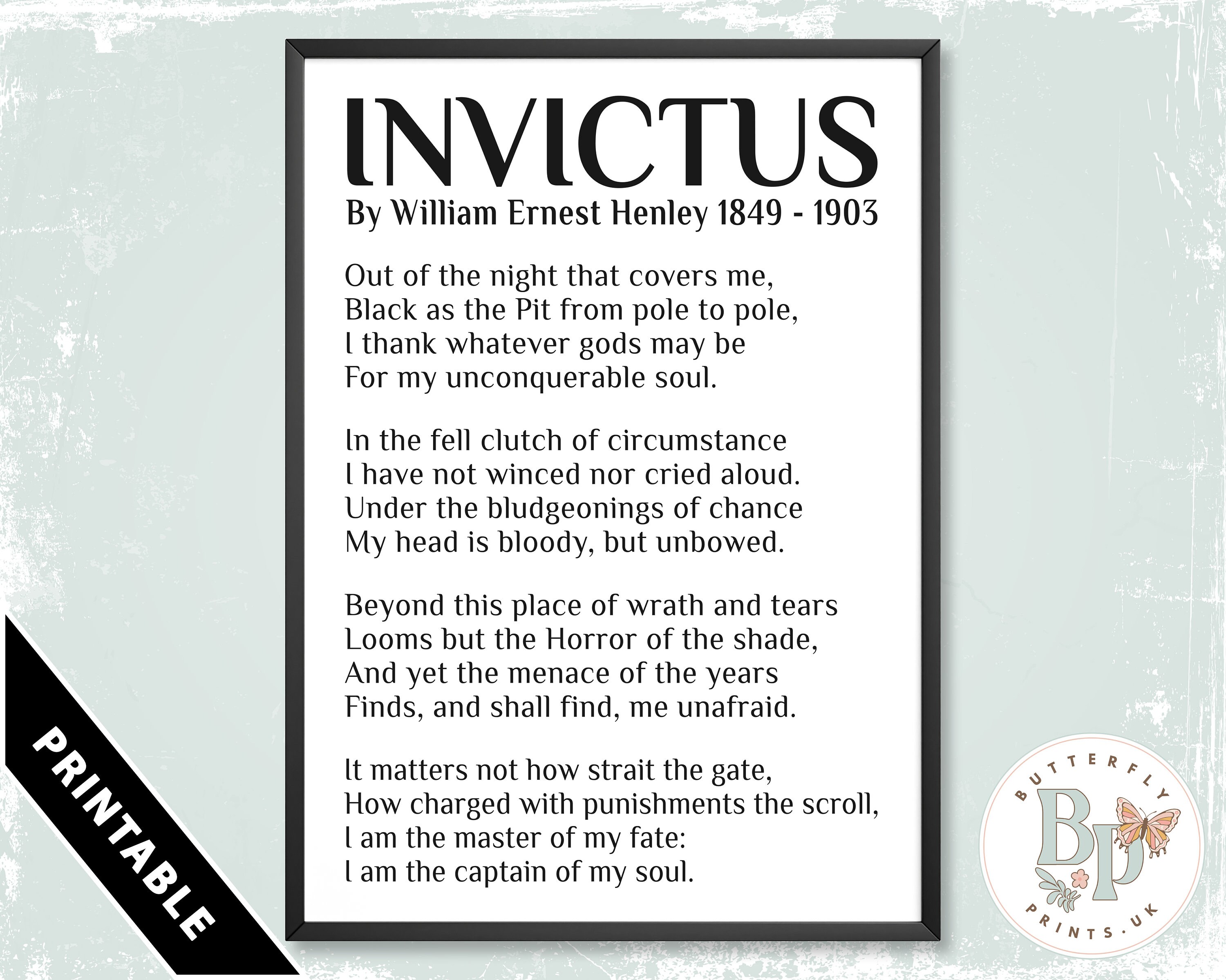 Invictus Vintage Poem Poster Print by William Ernst Henley Digital ...