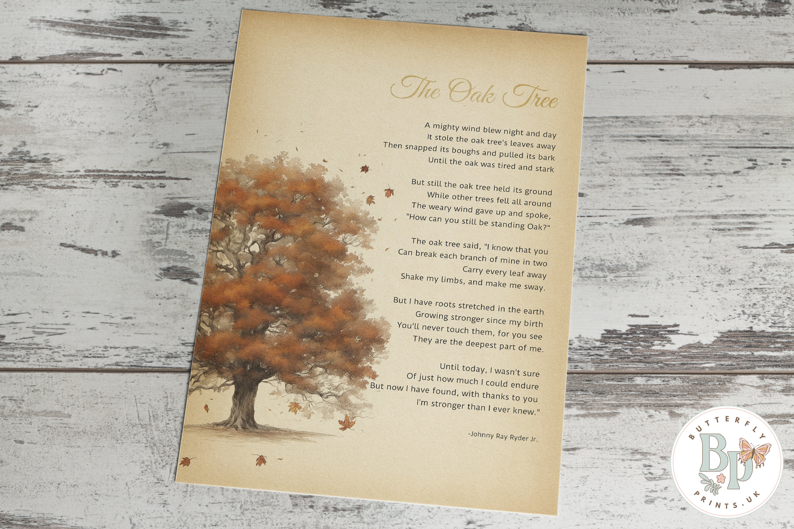 The Oak Tree Poem Print Johnny Ray Ryder Jr Resilience Poem Classic ...