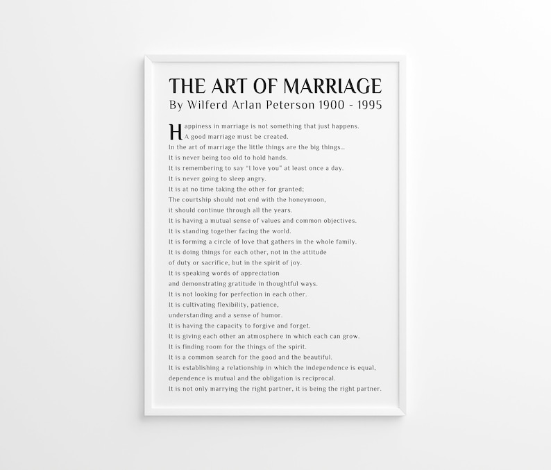 The Art of Marriage Wedding Poem Print by Wilferd Arlan Peterson ...