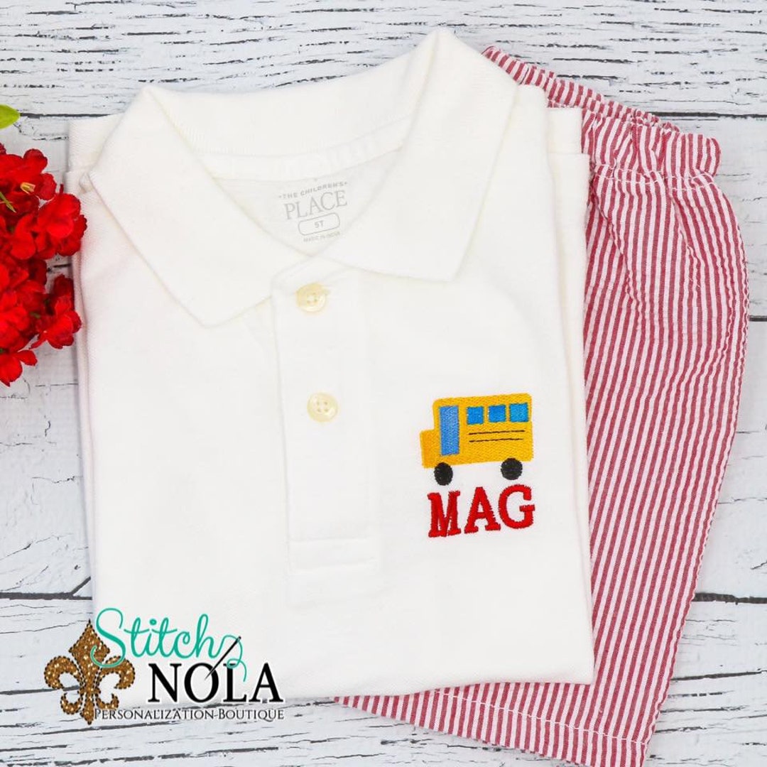 Back to School Outfit School Bus Outfit School Bus Polo Shirt and ...