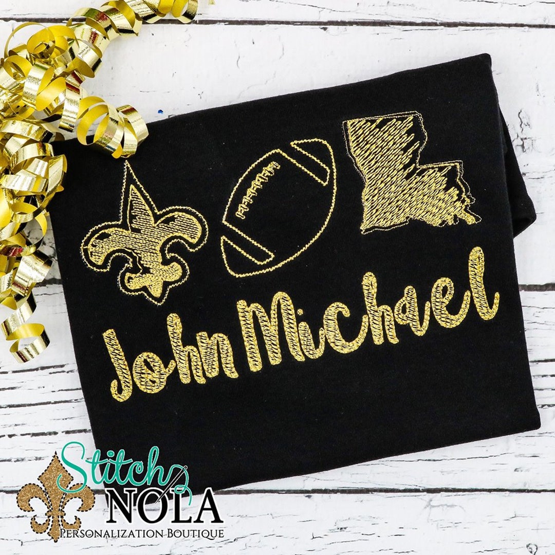 Football Trio Sketch Embroidery, Black and Gold Football Trio on Black ...