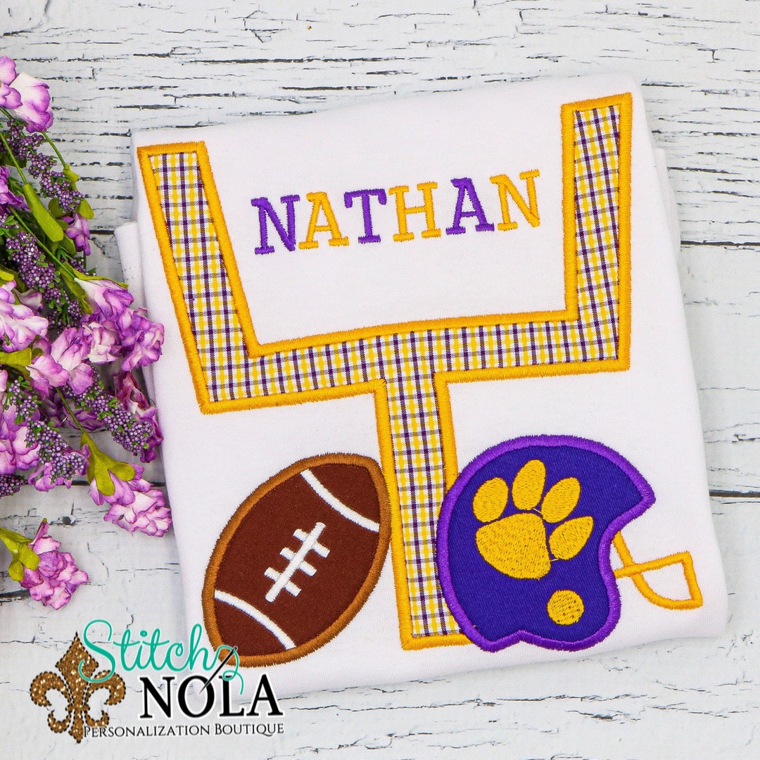 Purple and Gold Goal Post With Tiger Paw Helmet & Football T-shirt or ...
