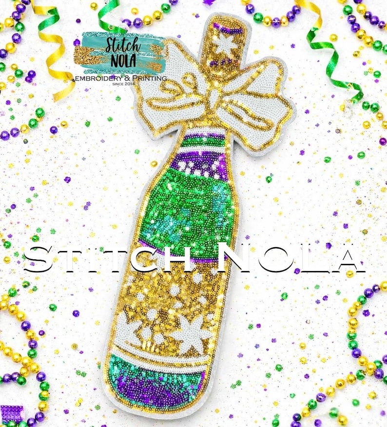 X-large Mardi Gras Champagne Bottle Sequin Adhesive Patch - Etsy