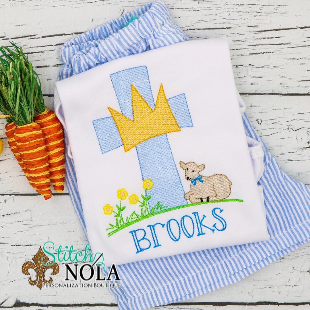 Easter Cross With Lamb Sketch Top & Shorts Set, Bunny Sketch Embroidery ...