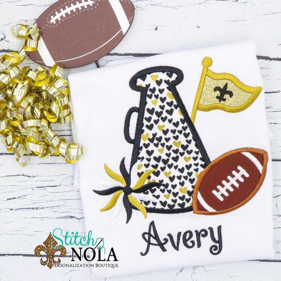 Football Cheer Applique, Megaphone With Hearts Applique, Cheerleader ...