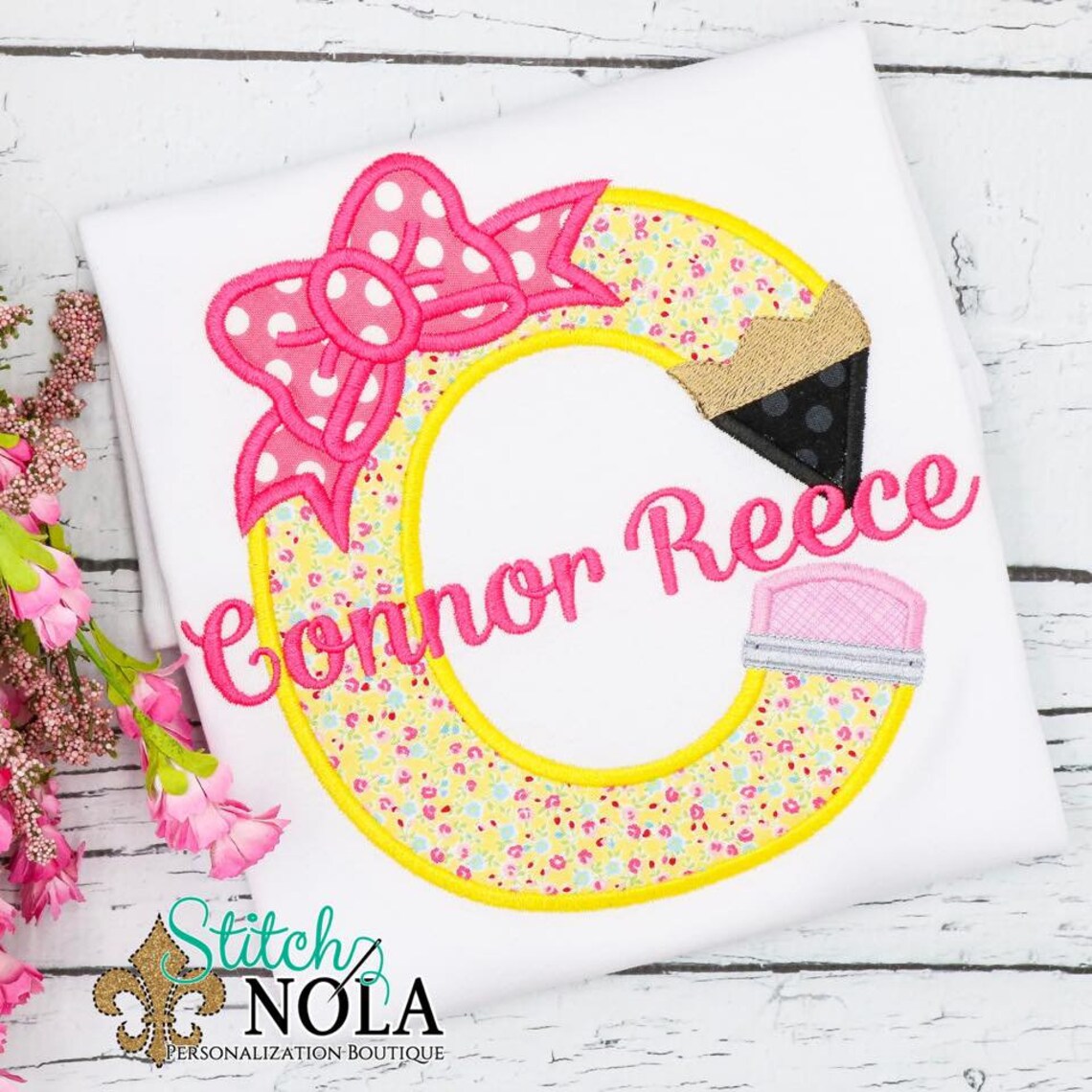 Pencil Alpha Applique Pencil Applique Pencil With Bow - Etsy