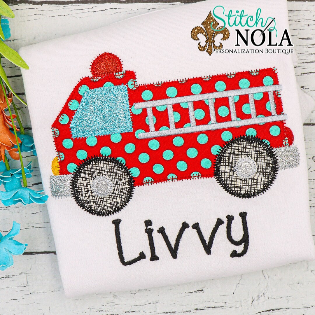 Fire Truck Applique, Fire Truck Shirt, Monogrammed Fire Truck Shirt ...