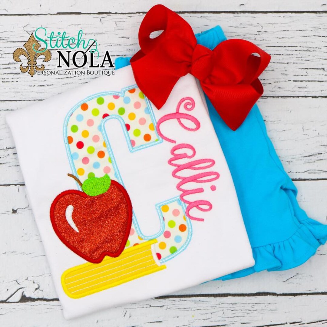 Apple Alpha Appliqued Shirt and Shorts Set, Back to School Outfit ...