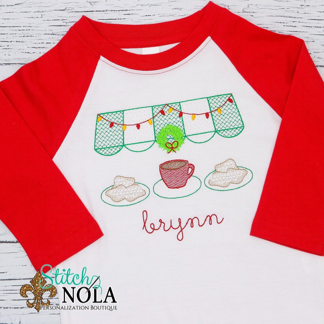Christmas Coffee and Beignets Sketch Embroidery, New Orleans Christmas ...