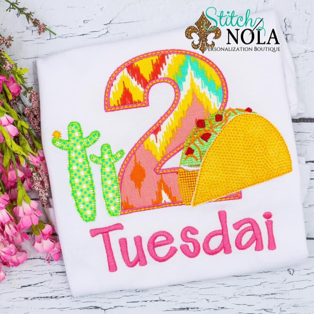 Taco Twos Day Birthday, Taco Tuesday Birthday, Taco Number Applique ...
