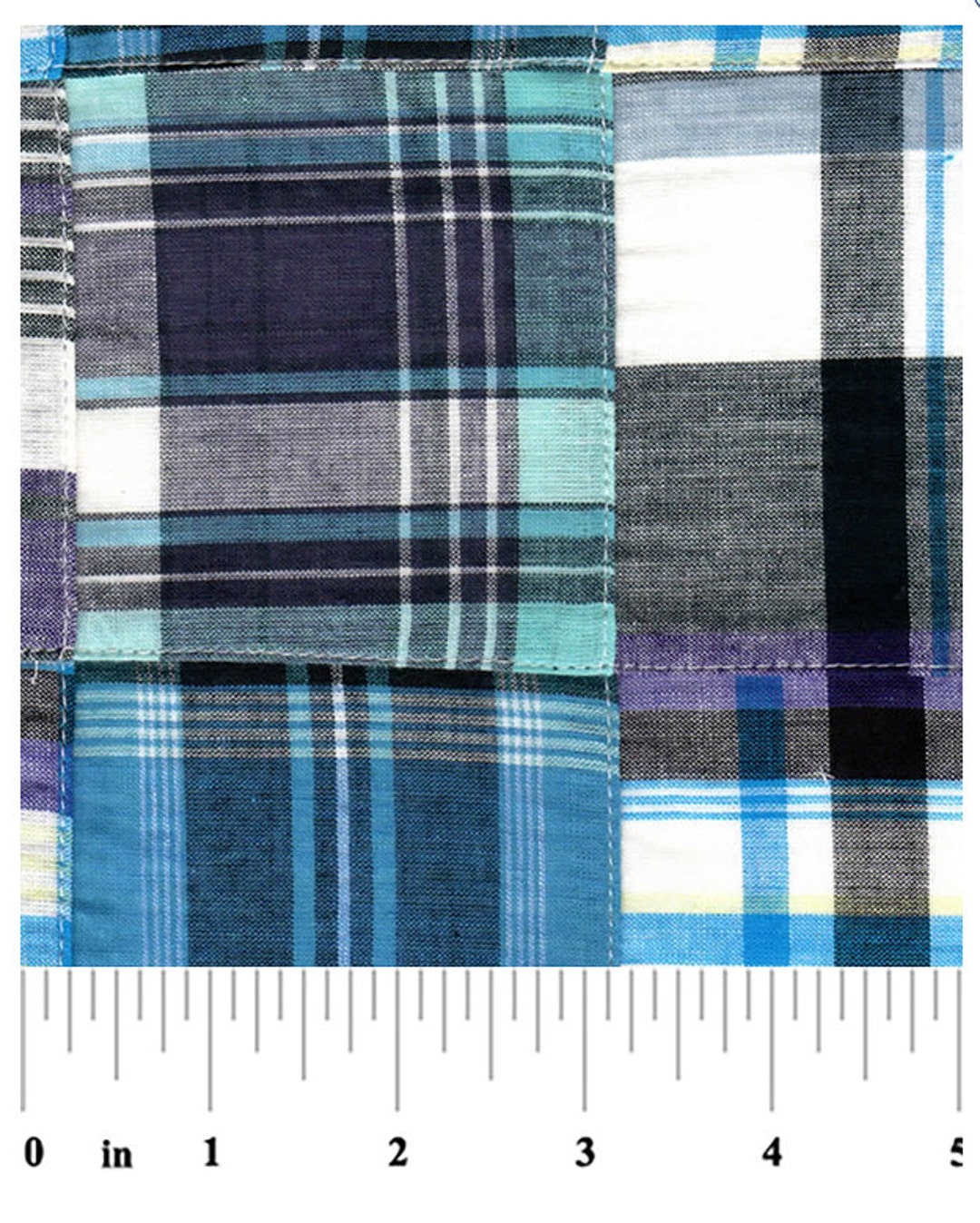 Blue Patchwork Plaid Fabric - Etsy