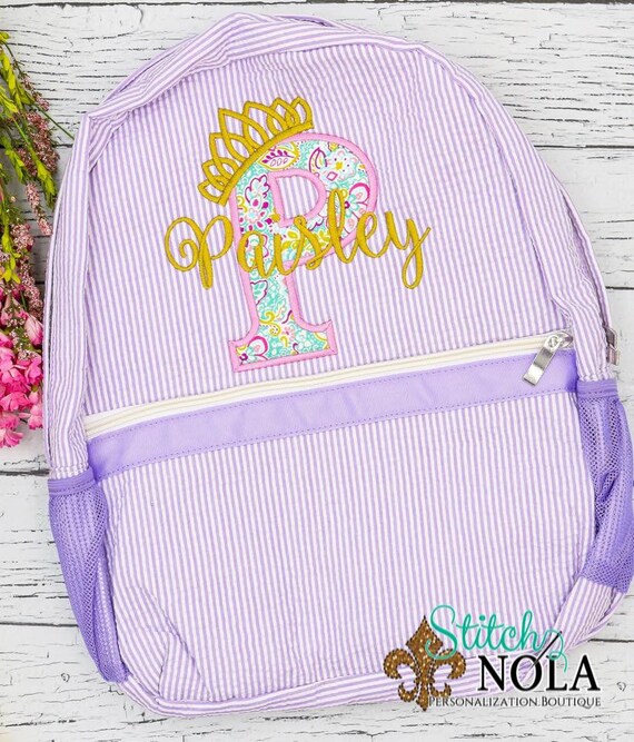 Girls Seersucker Backpack With Letter Applique Seersucker - Etsy