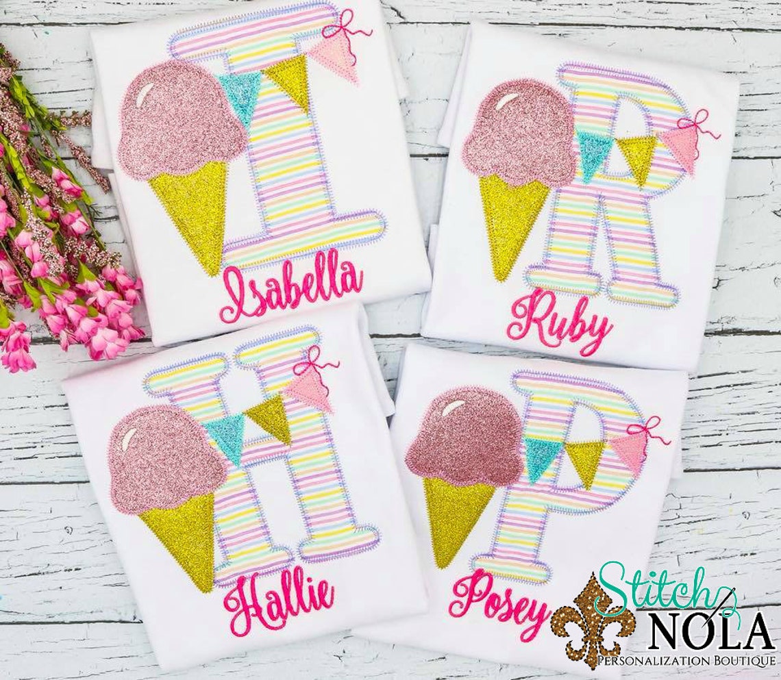 Ice Cream Applique Ice Cream Alpha Applique Ice Cream Shirt - Etsy