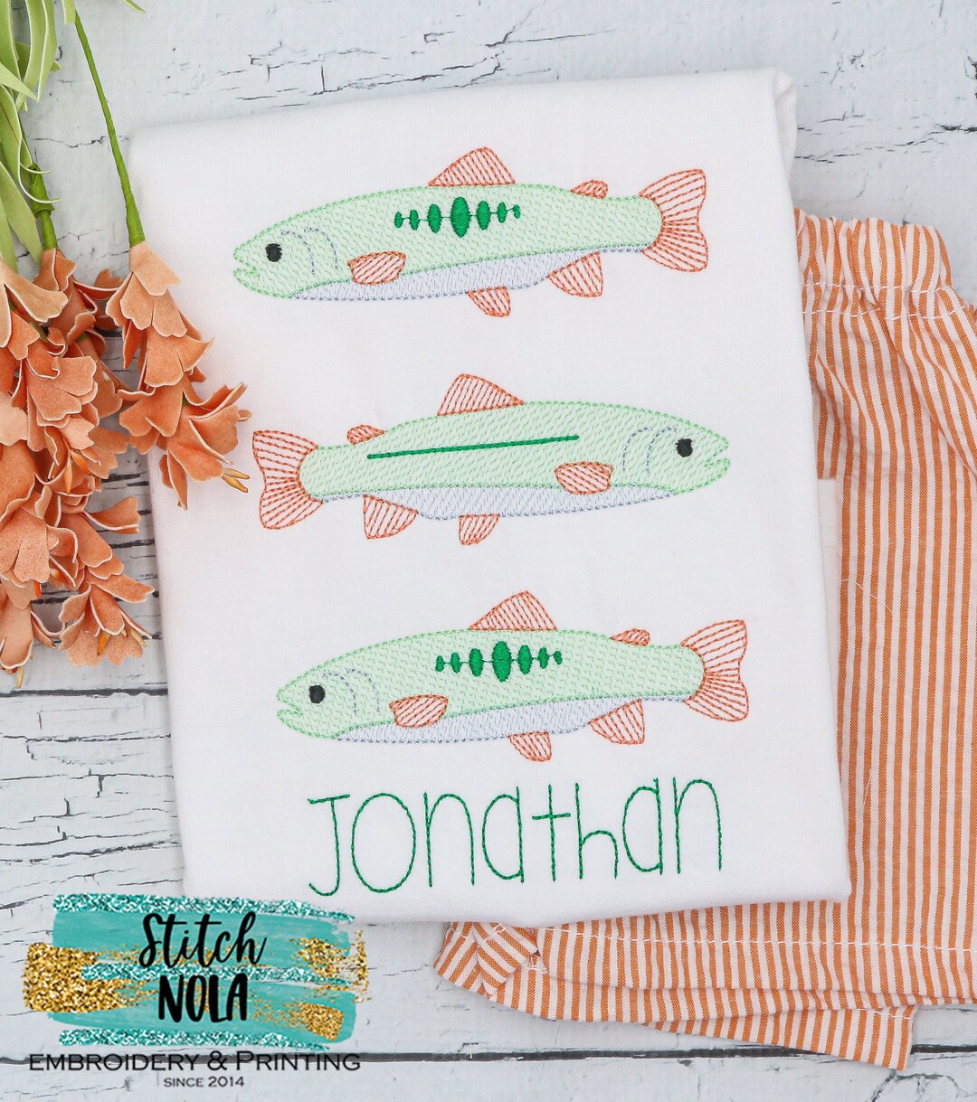 Fish Trio Sketch Embroidery Shirt, Spring Embroidery, Summer Embroidery ...