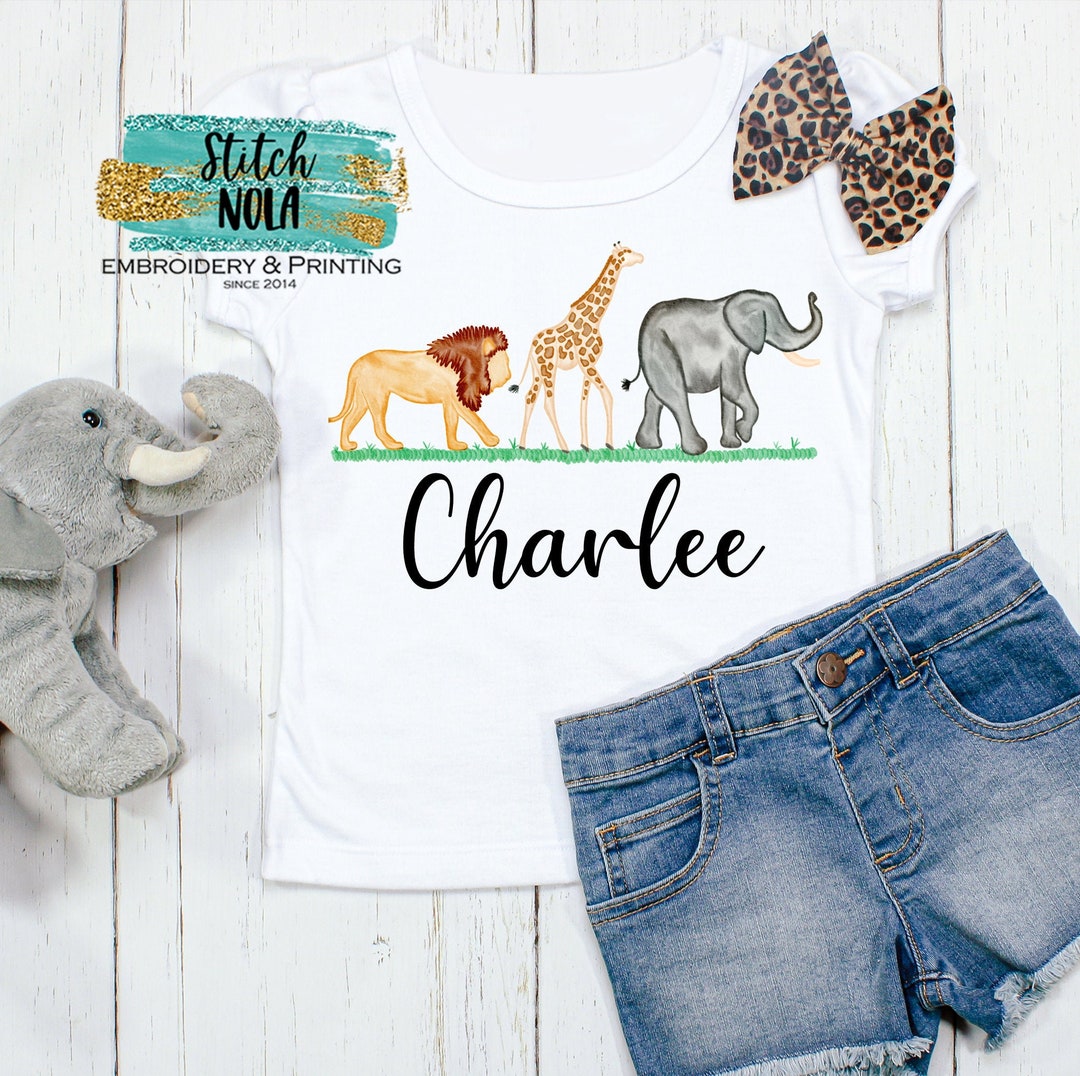 Personalized Zoo Animal Trio Printed Shirt, Lion, Giraffe, Elephant ...
