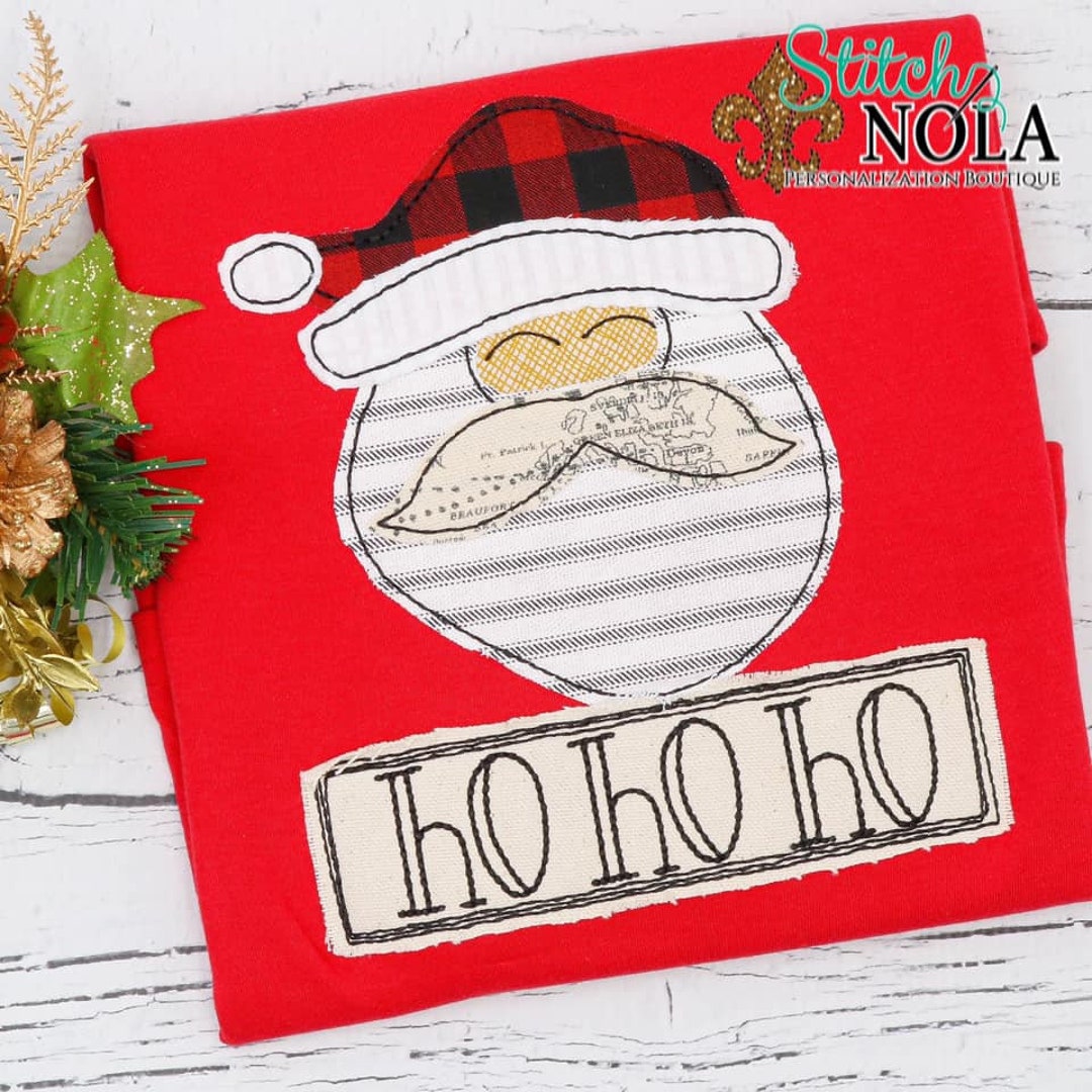 Santa Applique. Santa With Name Patch, Christmas Applique, Christmas ...