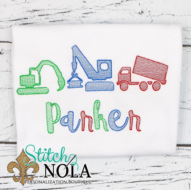 Construction Vehicles Sketch Embroidery Construction Trio - Etsy