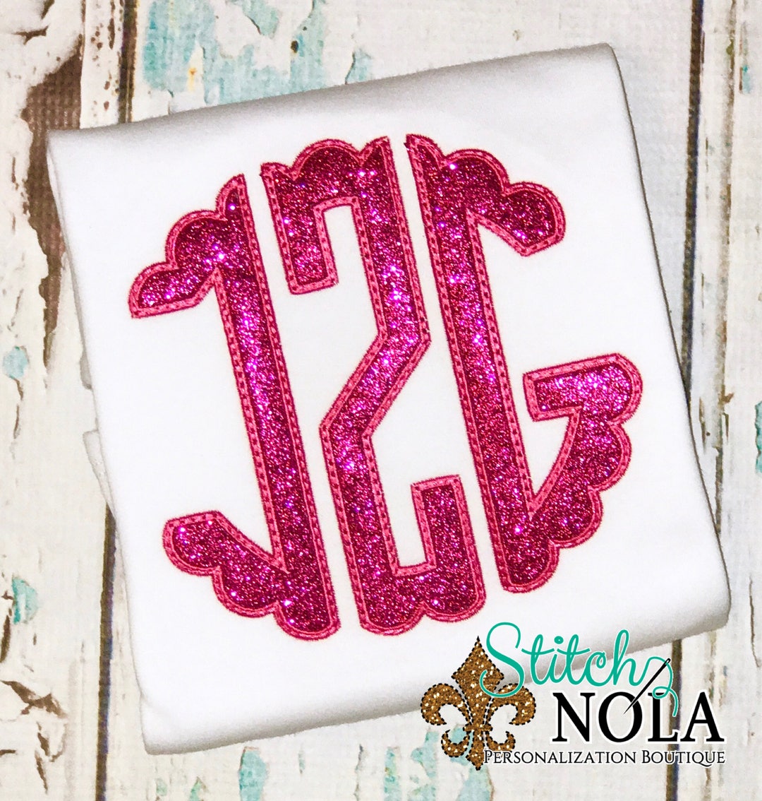 Glitter Scallop Monogram Applique, Glitter Monogram, Scallop Monogram ...