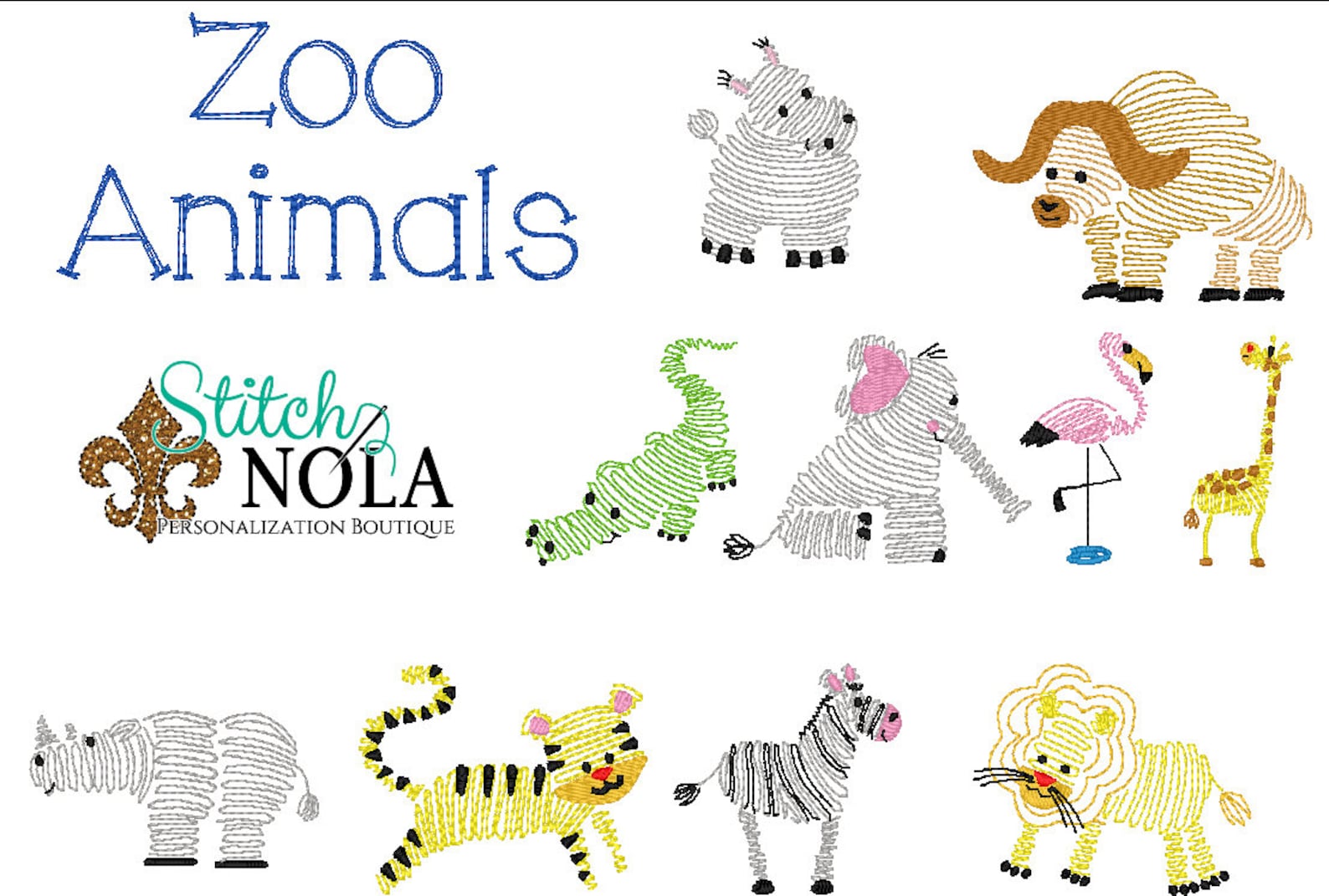 Zoo Animals Scribble, Zoo Animals Vintage Stitch, Zoo Animal Trio, Zoo ...