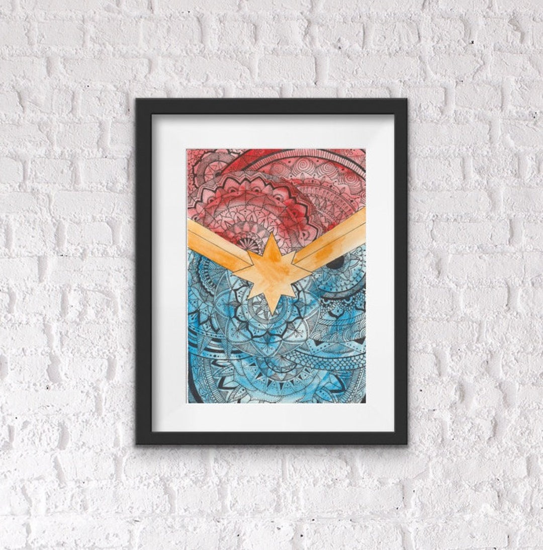 Captain Marvel Watercolor Mandala, Print - Etsy